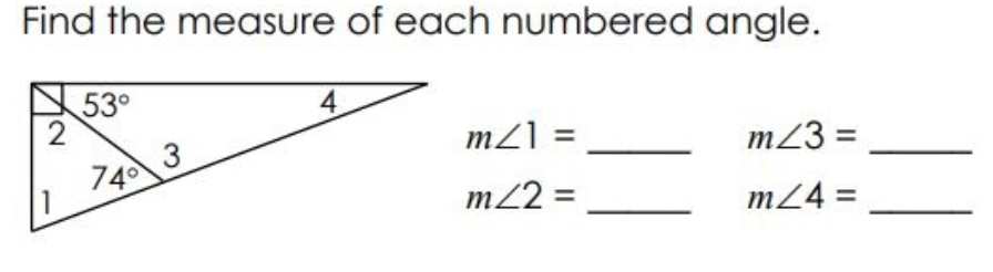 Solved Find the measure of each numbered angle. 4 53° 2 = | Chegg.com