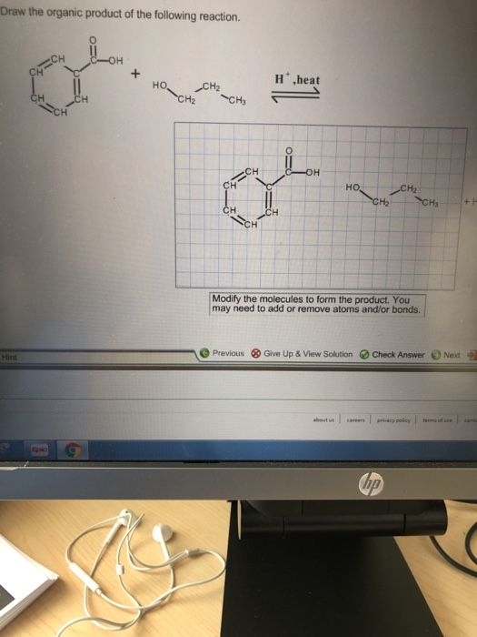 Solved Draw the organic product of the following reaction H | Chegg.com