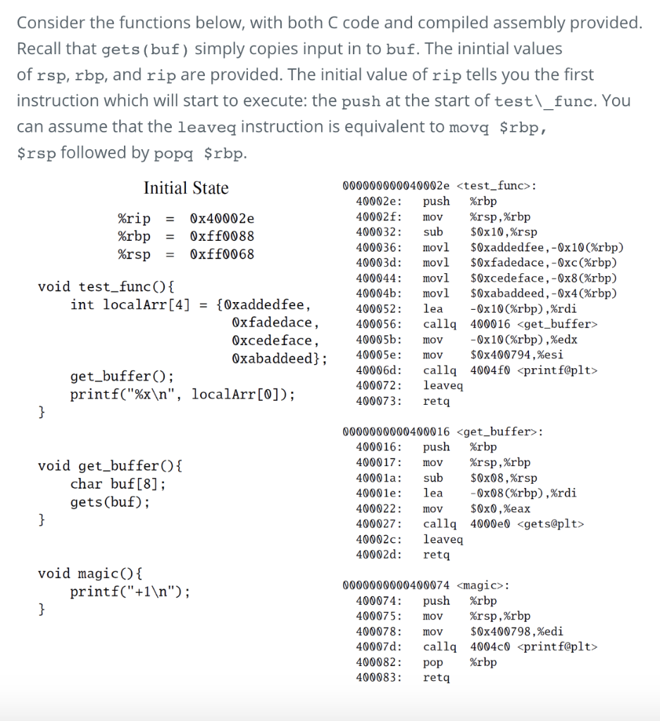 Consider the functions below, with both C code and | Chegg.com