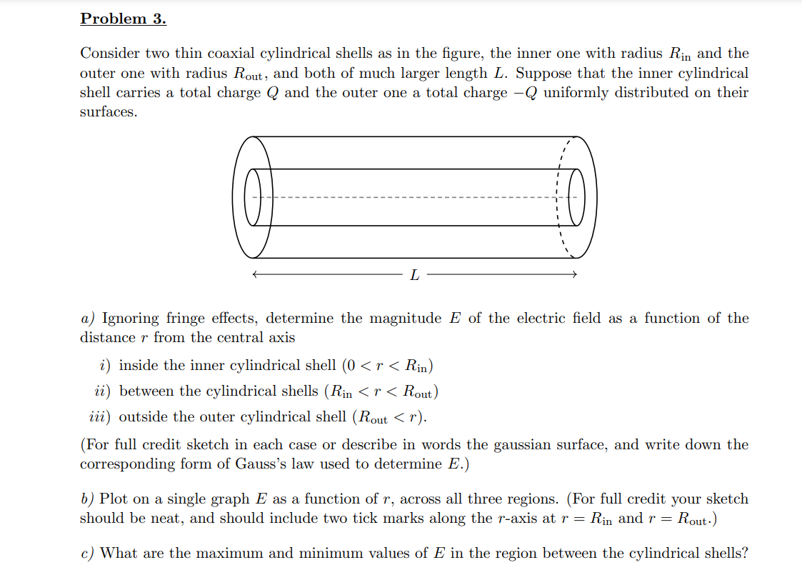 Solved Problem 3. Consider two thin coaxial cylindrical | Chegg.com