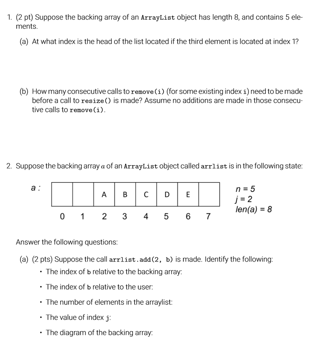 (d) (2 pts) Suppose the following series of method | Chegg.com