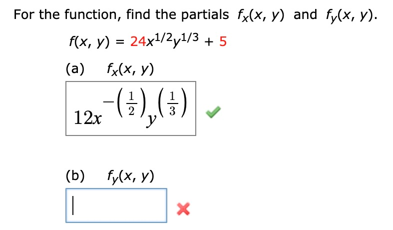 Solved For the function, find the partials f(x, y) and fy(x, | Chegg.com