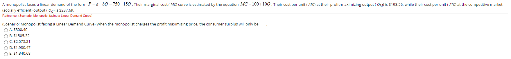 Solved A monopolist faces a linear demand of the form P=a-bQ | Chegg.com