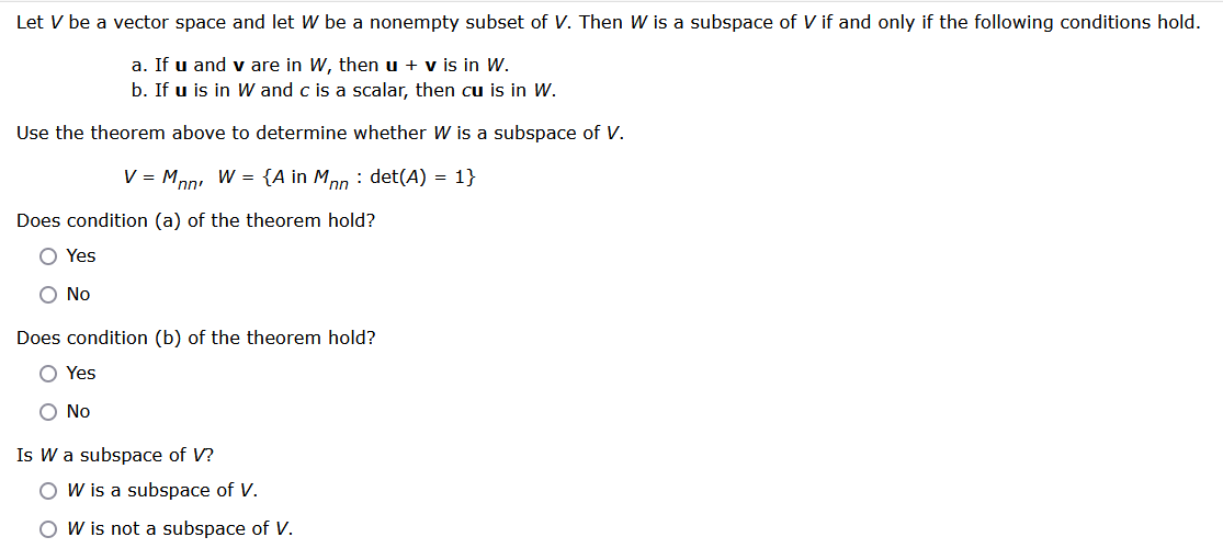 Solved Let V be a vector space and let W be a nonempty | Chegg.com