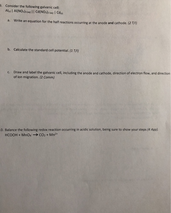 Solved Consider the following galvanic cell: . a. Write an | Chegg.com