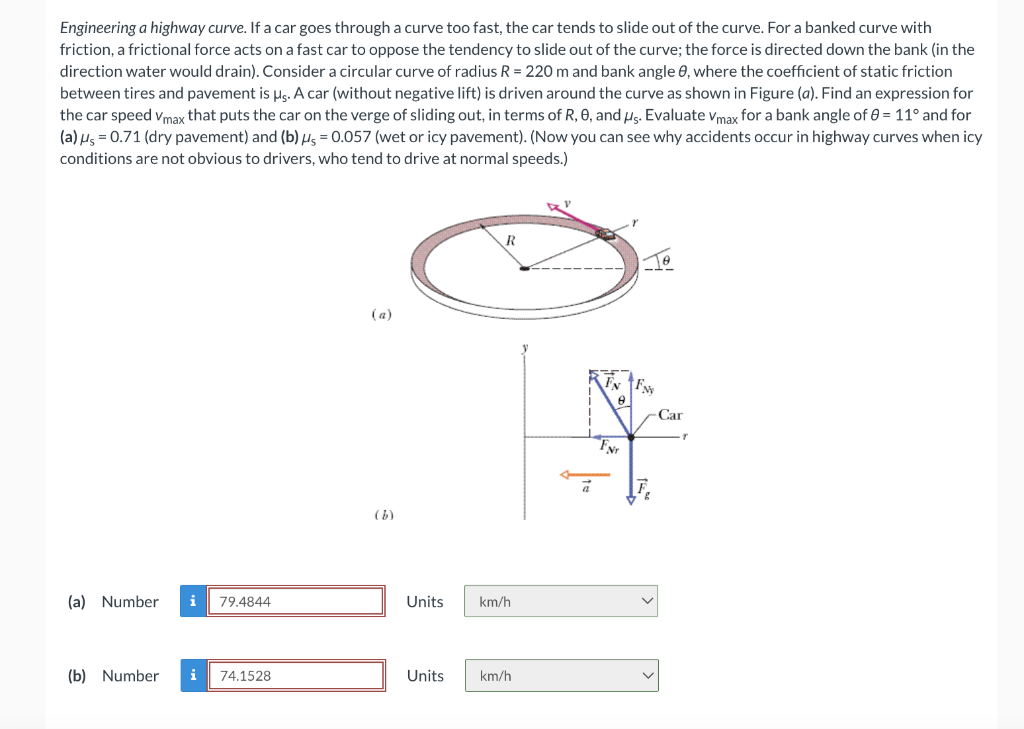 Solved Engineering a highway curve. If a car goes through | Chegg.com