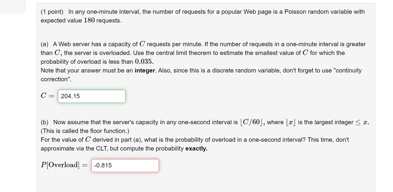 Solved (1 point) In any one-minute interval, the number of | Chegg.com