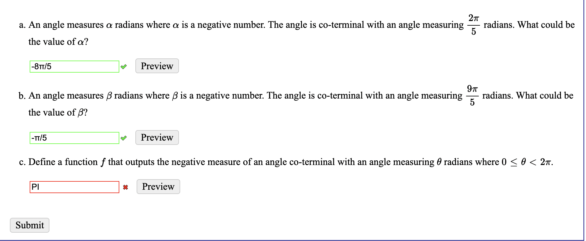 Solved a. ﻿An angle measures α ﻿radians where α ﻿is a | Chegg.com