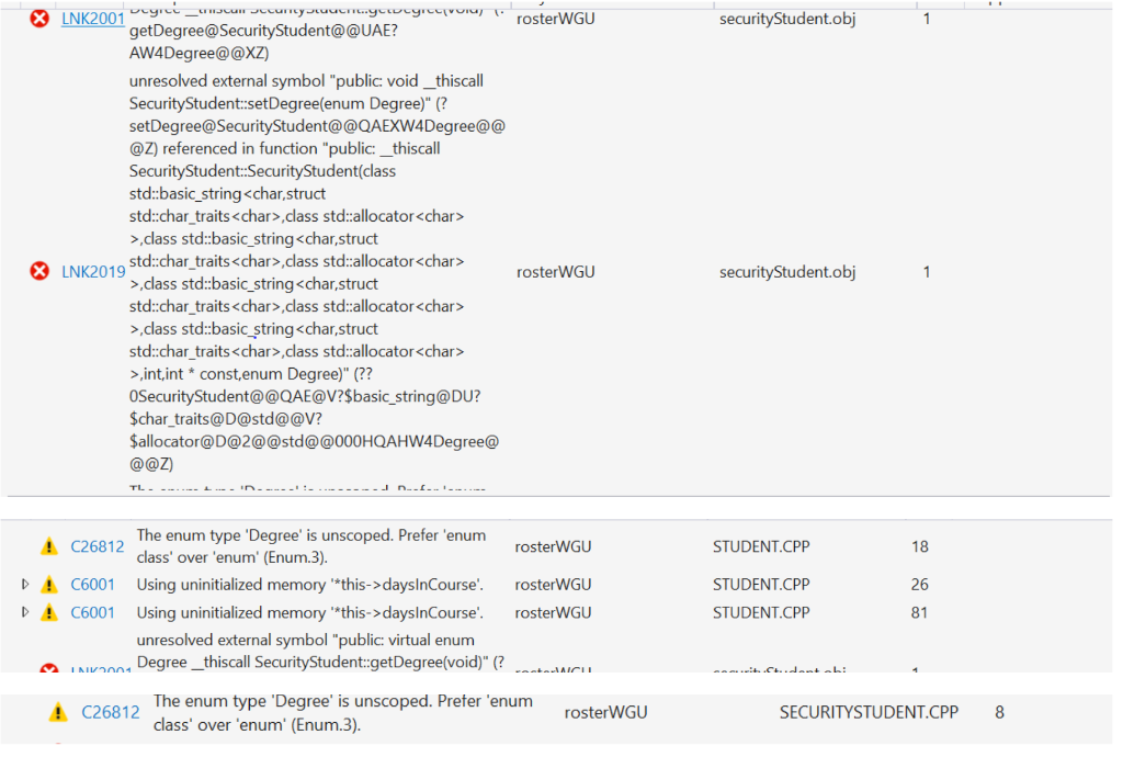 Solved Receiving the following errors when implementing | Chegg.com