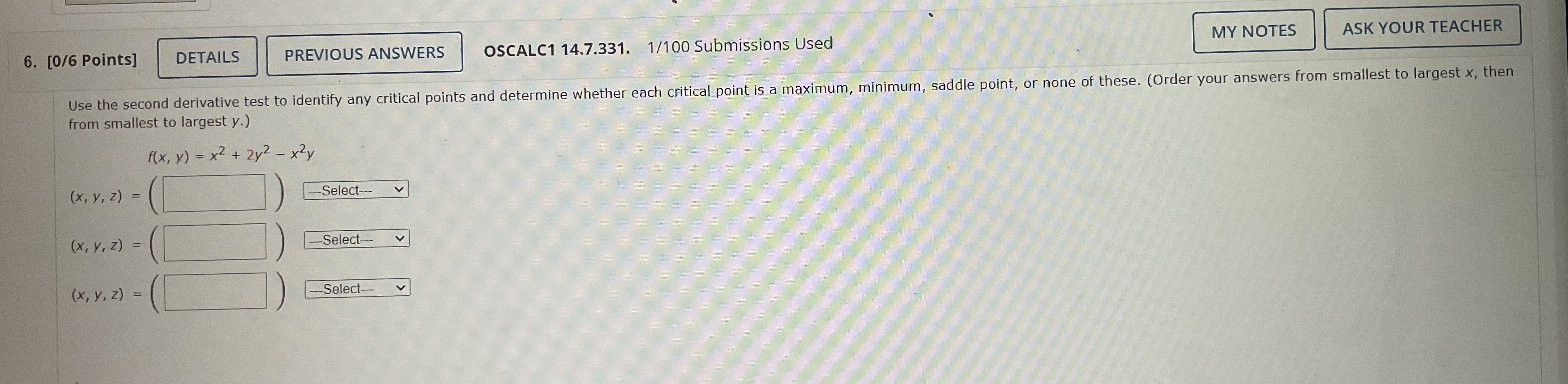 Solved from smallest to largest y.) | Chegg.com
