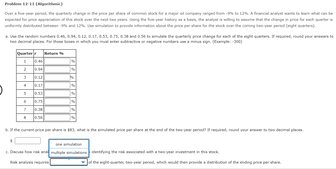 Solved Problem 12-11 (Algorithmic) Over a five-year period, | Chegg.com