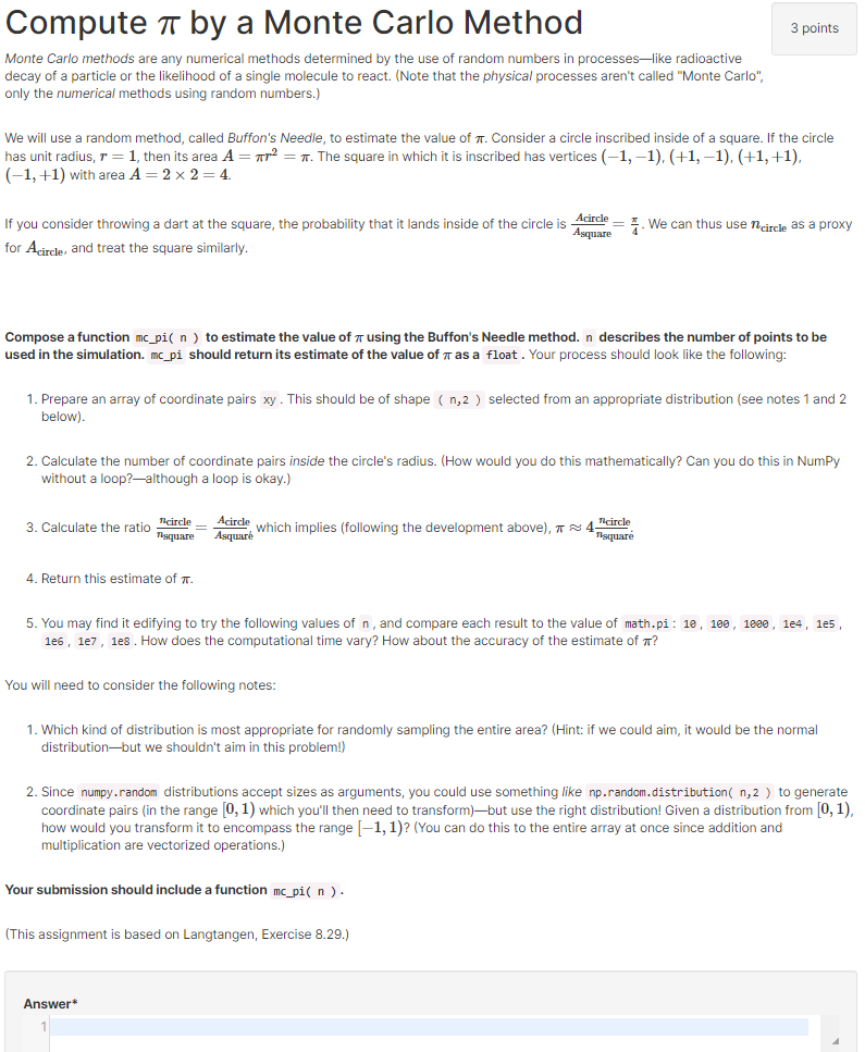 Solved Compute a by a Monte Carlo Method 3 points Monte | Chegg.com