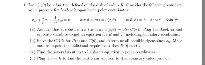 Solved Let u(r, theta) be a function defined on the disk of | Chegg.com
