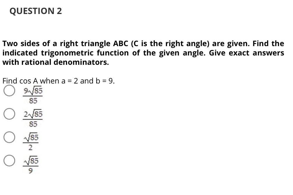 Solved Two sides of a right triangle \\( A B C \\) ( \\( C | Chegg.com