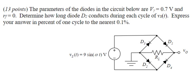Solved (13 points) The parameters of the diodes in the | Chegg.com
