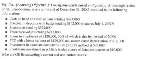 Solved E4-17A. (Learning Objective 3: Classifying assets | Chegg.com