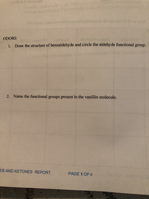 Solved ODORS 1. Draw the structure of benzaldehyde and | Chegg.com
