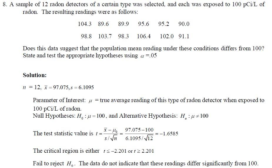 Solved A sample of 12 radon detectors of a certain type was | Chegg.com