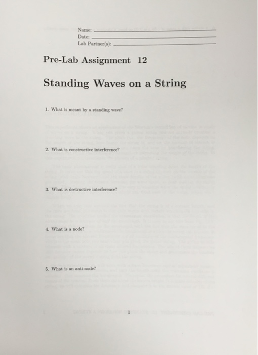 Solved Name: Date: Lab Partner(s): Pre-Lab Assignment 12 | Chegg.com