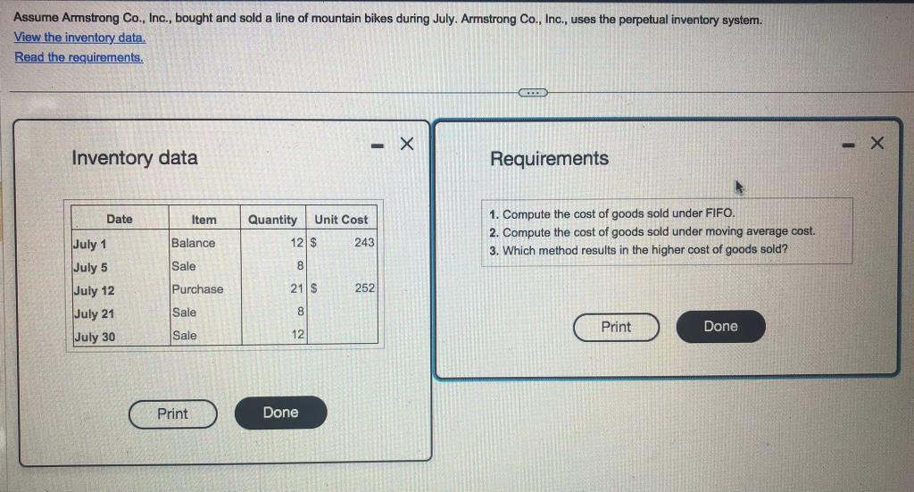 Solved Assume Armstrong Co., Inc., bought and sold a line of | Chegg.com