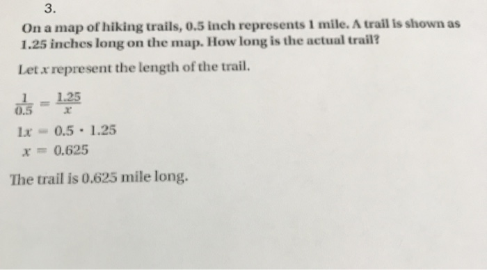 Solved 3. On a map of hiking trails, 0.5 inch represents 1 | Chegg.com