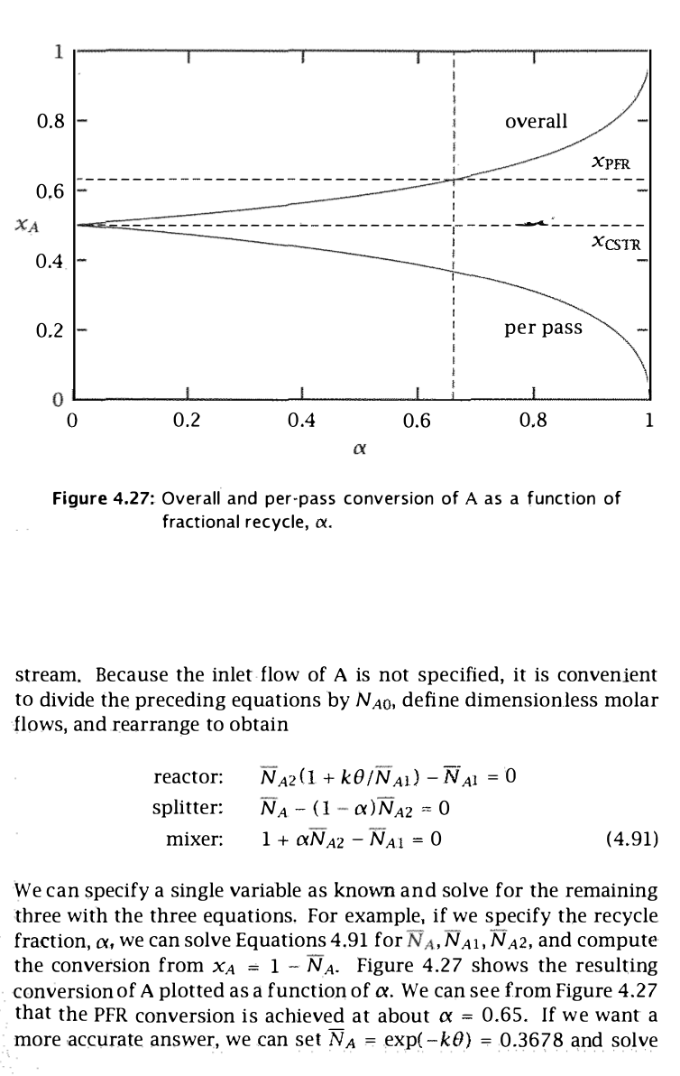 Solved Example 4.8: The PFR versus CSTR with separation We | Chegg.com