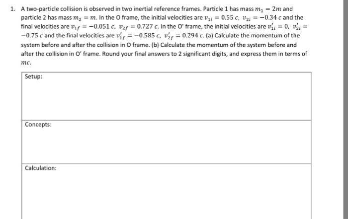 Solved A two-particle collision is observed in two inertial | Chegg.com