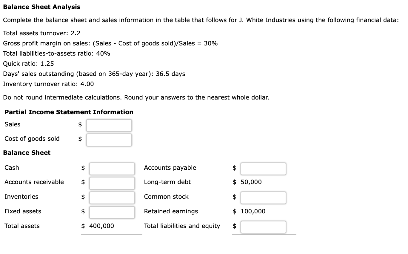 Solved Balance Sheet Analysis Complete the balance sheet and | Chegg.com