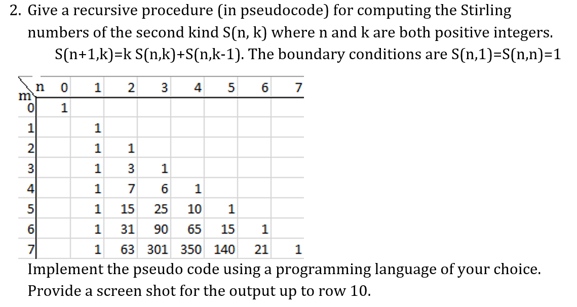 Solved 2. Give a recursive procedure (in pseudocode) for | Chegg.com