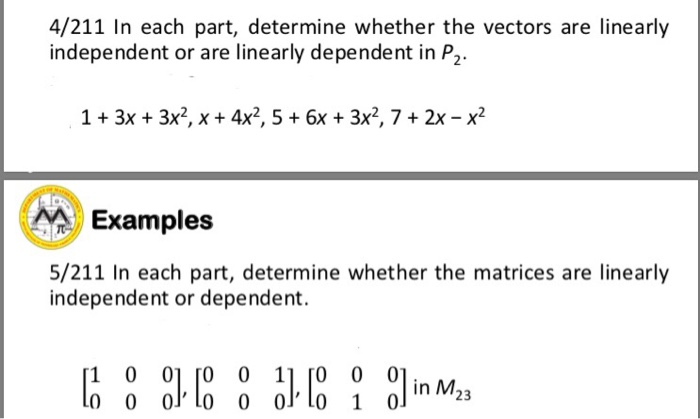 Solved 4/211 In each part, determine whether the vectors are | Chegg.com