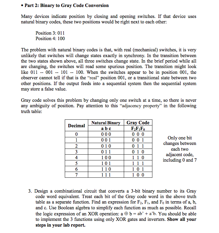Solved • Part 2: Binary to Gray Code Conversion Many devices | Chegg.com