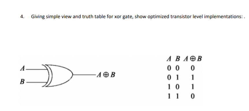 Solved 4. Giving simple view and truth table for xor gate, | Chegg.com