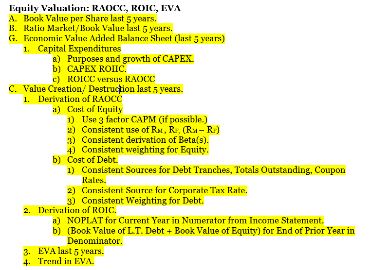 Equity Valuation: RAOCC, ROIC, EVA A. Book Value per | Chegg.com