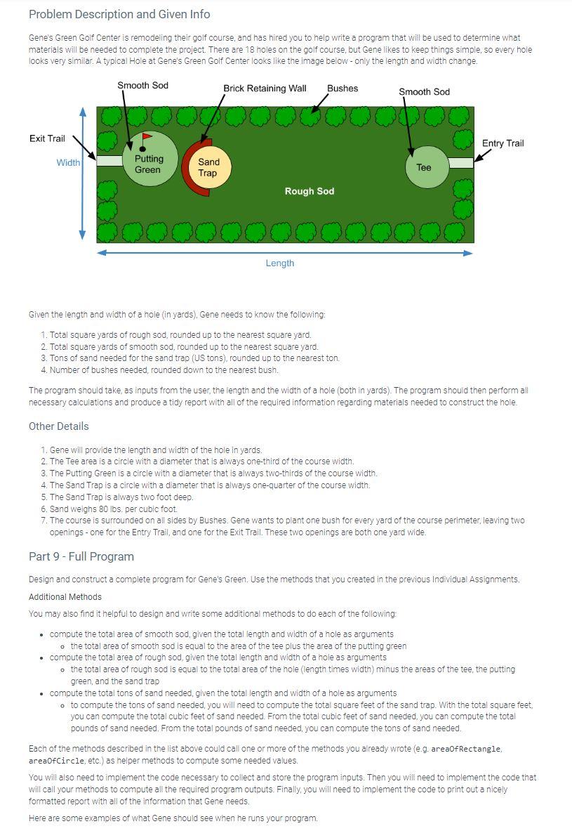 Solved Problem Description and Given Info Gene's Green Golf | Chegg.com