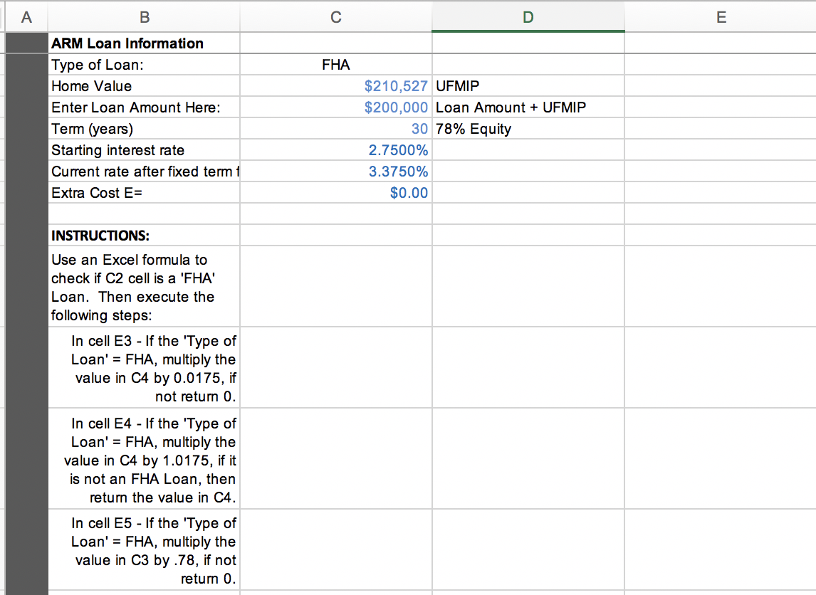 Solved Use An Excel Formula To Check If C2 Cell Is A FHA Chegg