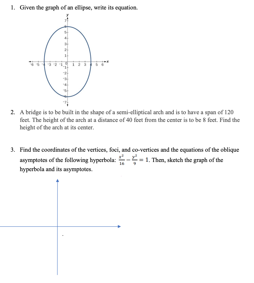 Solved 1. Given the graph of an ellipse, write its equation. | Chegg.com