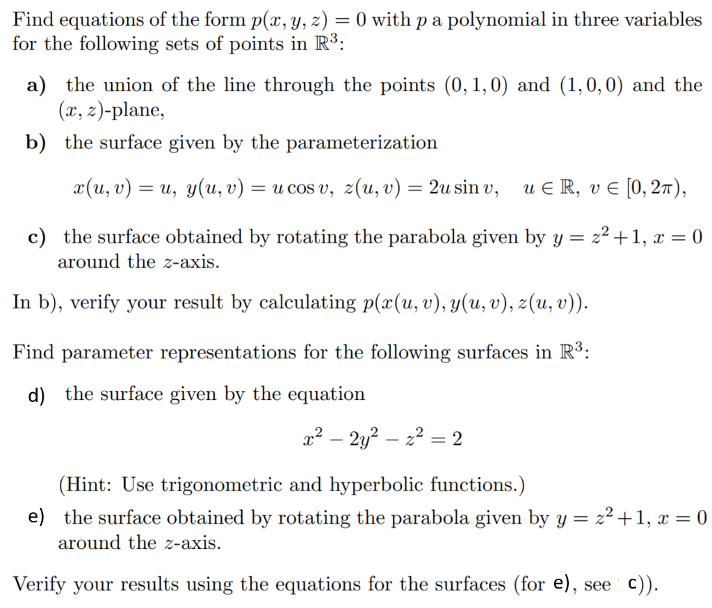 Solved Find equations of the form p(x, y, z) = 0 with p a | Chegg.com