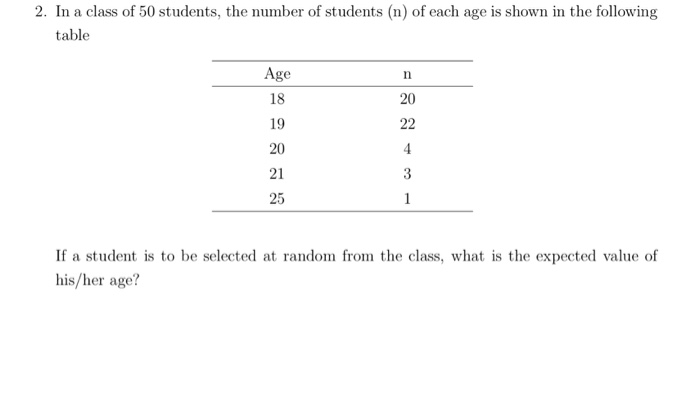 Solved In a class of 50 students, the number of students (n) | Chegg.com