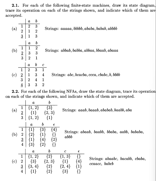 Solved 2.1. For each of the following finite-state machines, | Chegg.com