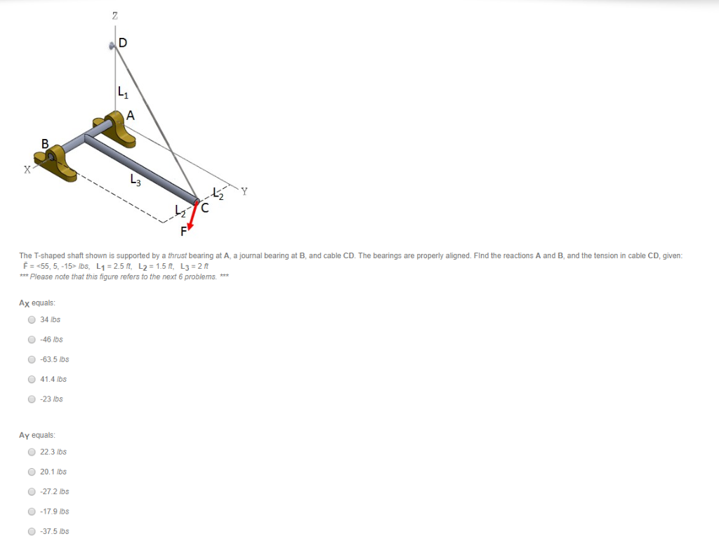 Solved The T-shaped shaft shown is supported by a thrust | Chegg.com