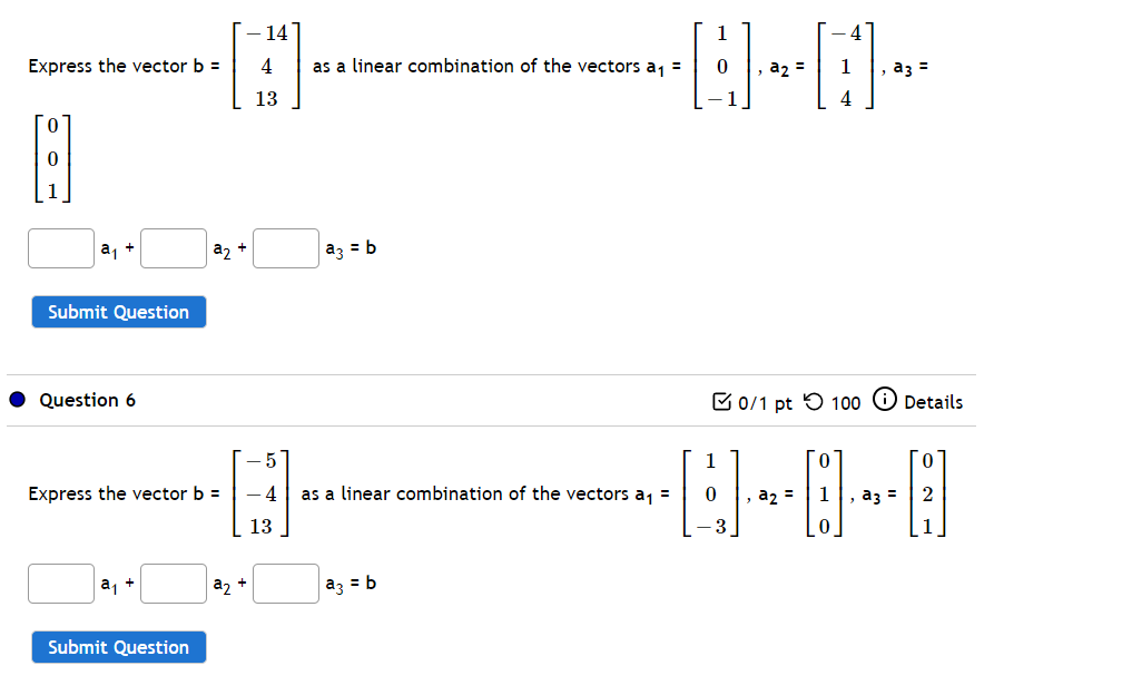 Solved 14 1 Express the vector b = as a linear combination | Chegg.com