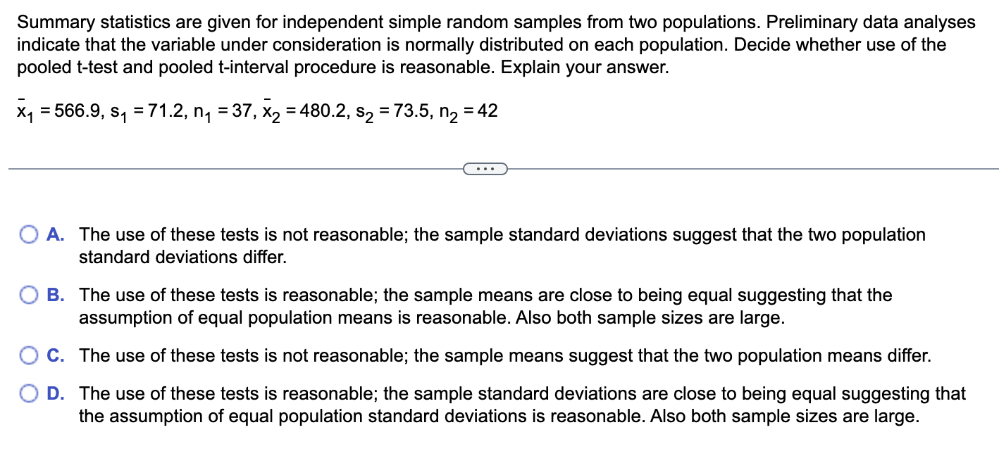 Solved Summary statistics are given for independent simple | Chegg.com