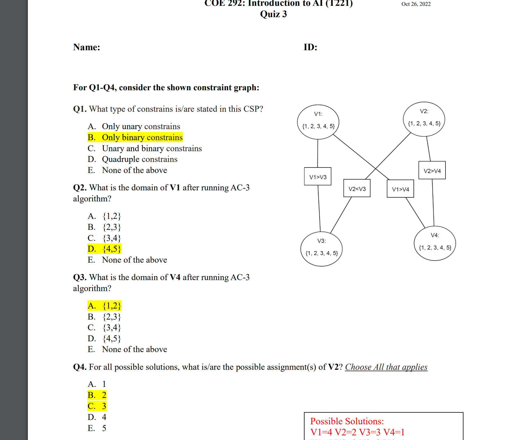 Solved Name: ID: For Q1-Q4, consider the shown constraint | Chegg.com
