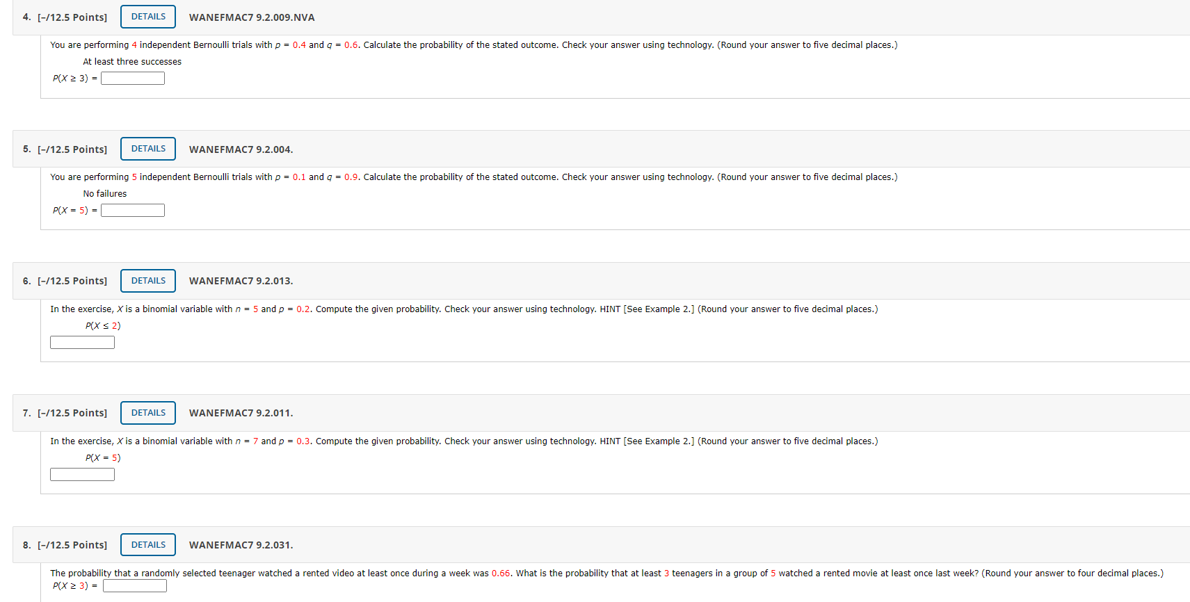Solved 4. [-/12.5 Points] DETAILS WANEFMAC7 9.2.009.NVA You | Chegg.com