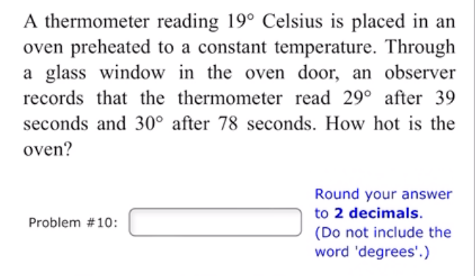 Solved A thermometer reading 19∘ Celsius is placed in an | Chegg.com
