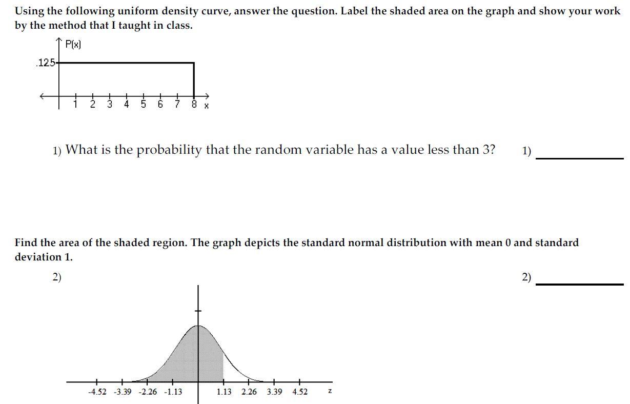 Solved Using the following uniform density curve, answer the | Chegg.com