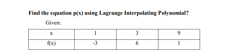 Solved Find the equation p(x) using Lagrange Interpolating | Chegg.com