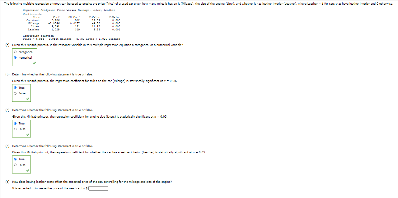 Solved The following multiple regression printout can be | Chegg.com