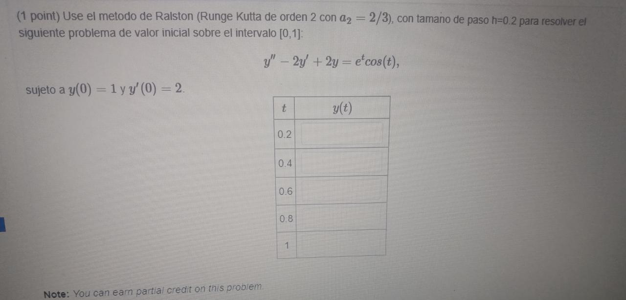 Solved Use Ralston's method (Runge Kutta of order 2 with a2 | Chegg.com