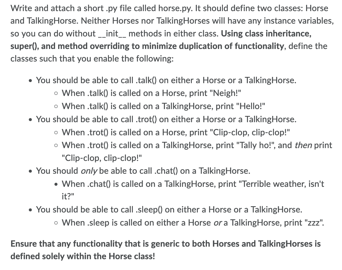 Solved Write and attach a short .py file called horse.py. It | Chegg.com